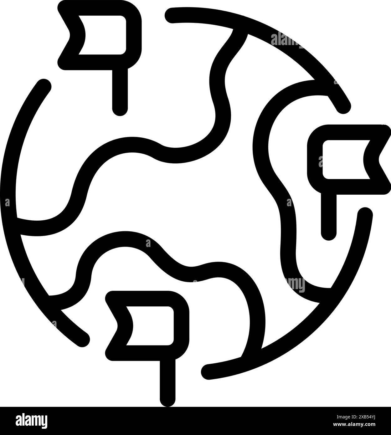 Simple line art illustration of a world map with three flags ...