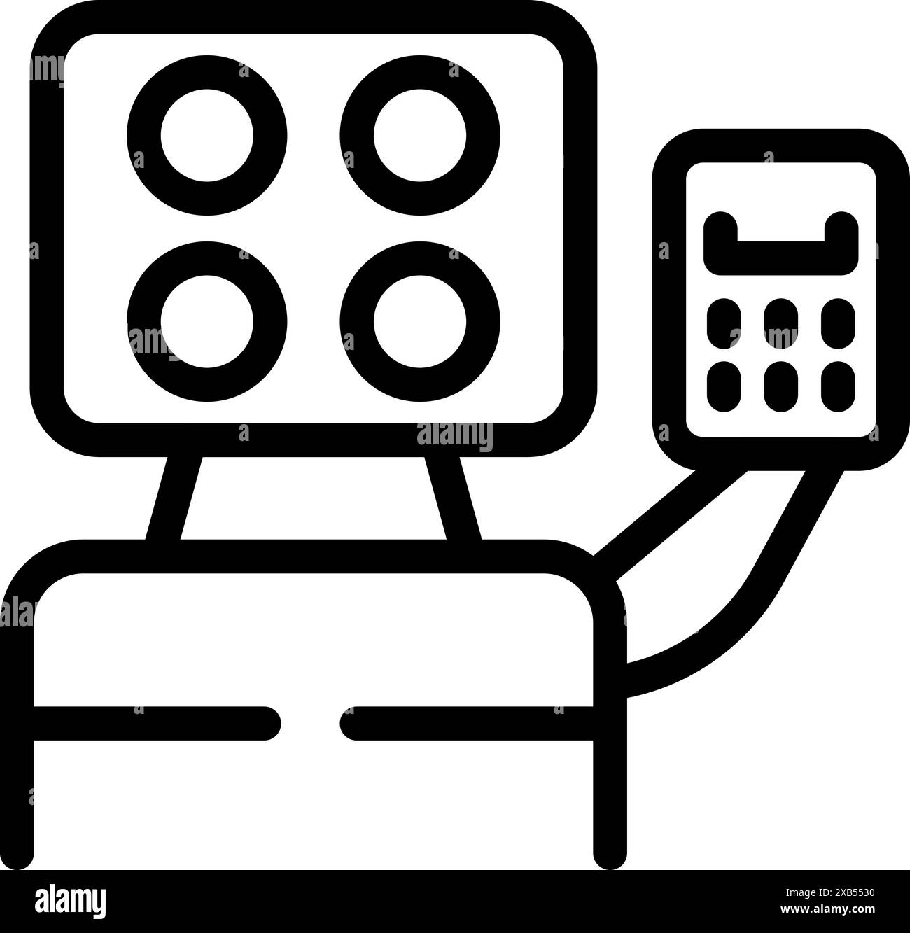 Robot accountant holding calculator doing calculations with finance software on screen Stock ...