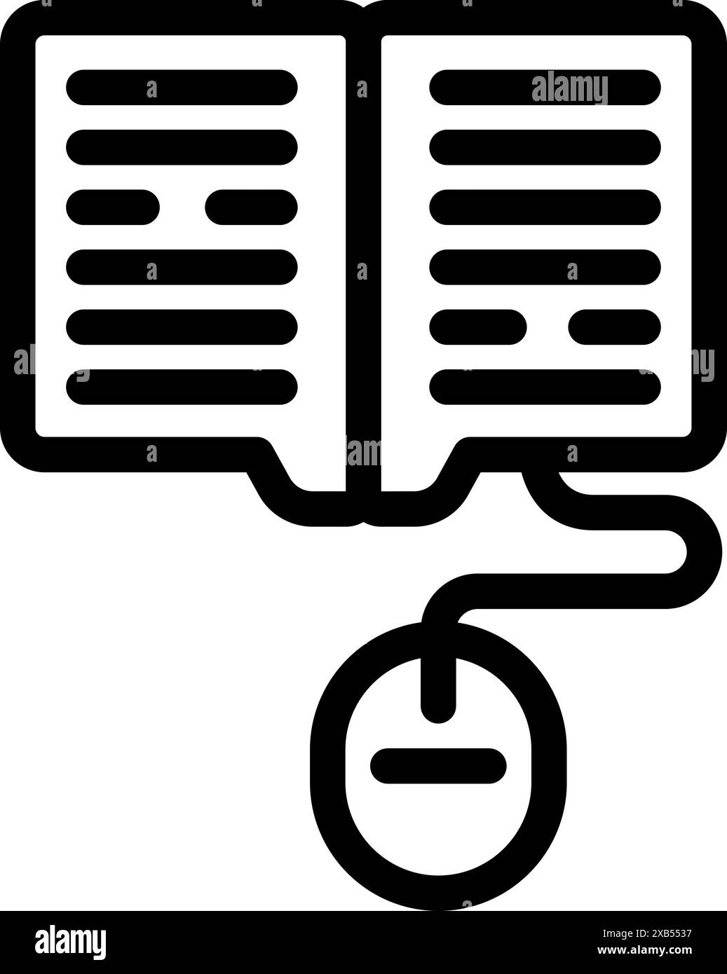 Open book connected to a computer mouse symbolizing online education and digital learning Stock ...