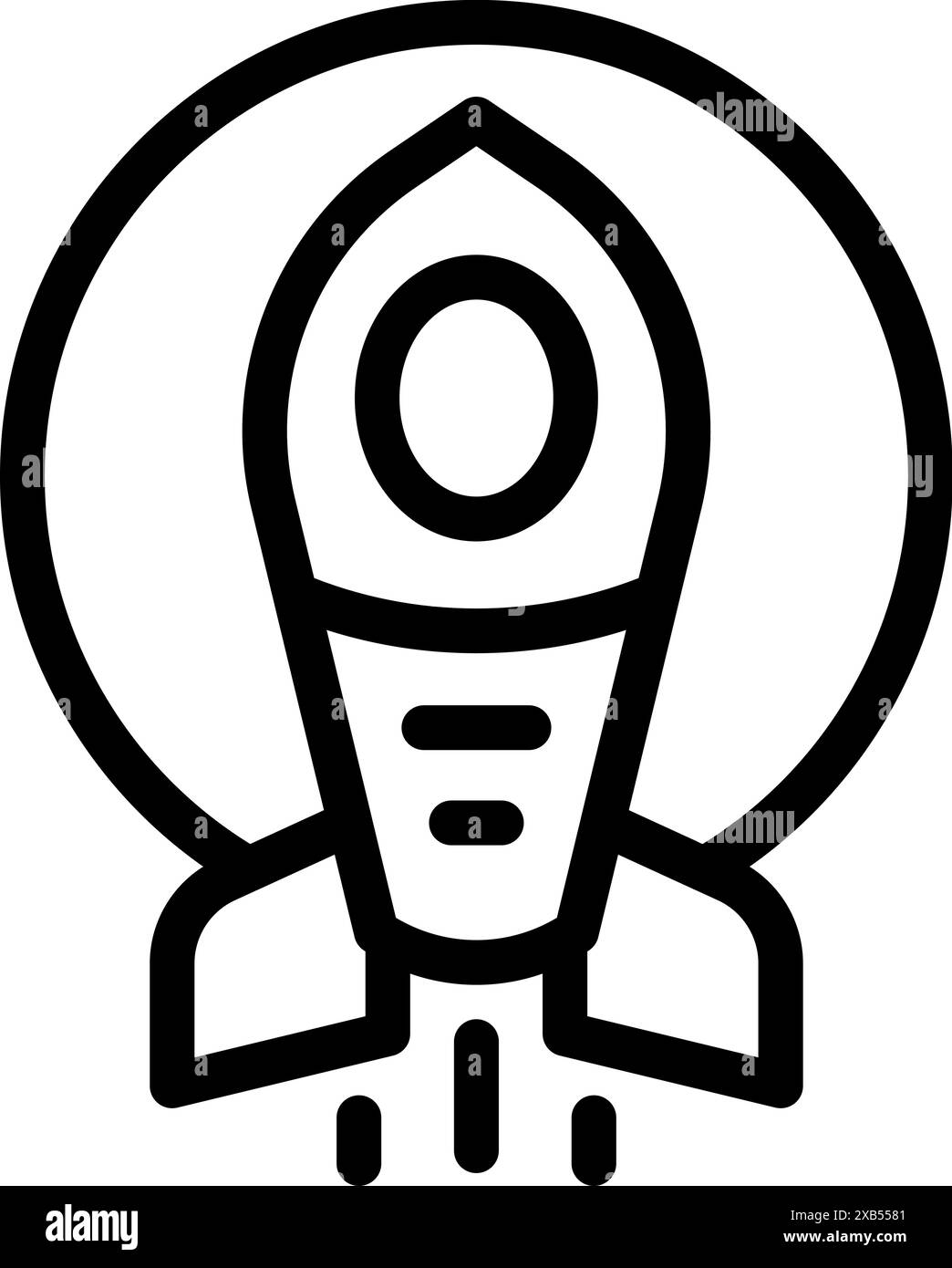 Line art illustration of a rocket ship launching inside a circle ...