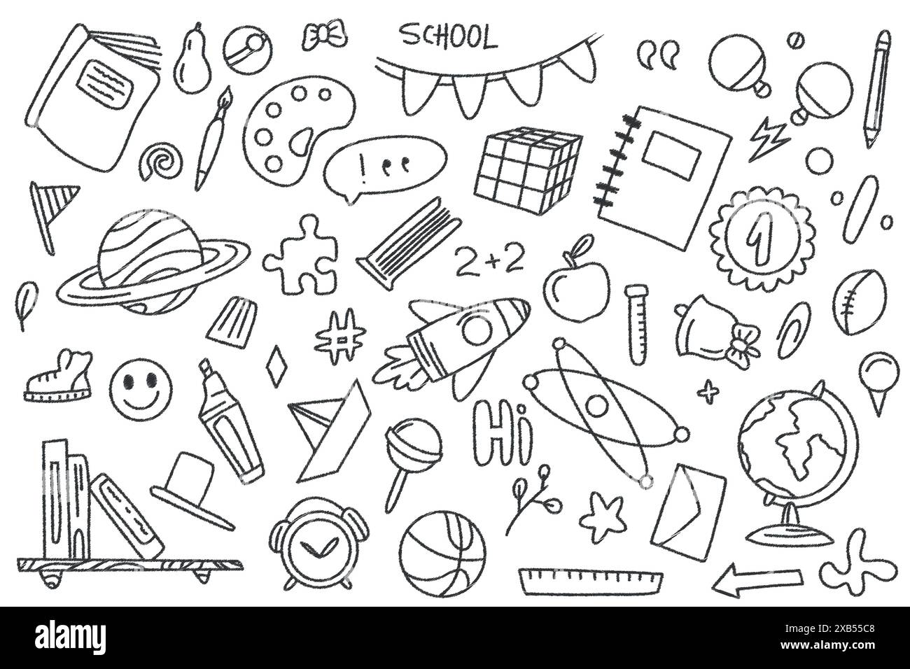 Set of doodle elements back to school. White student stationery on a ...