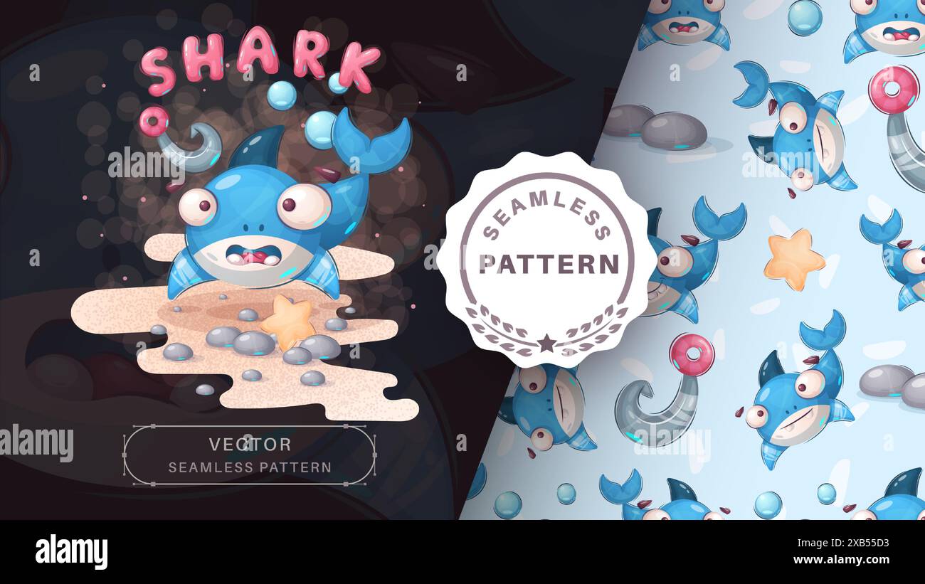 Cartoon character animal fish shark - seamless pattern Stock Vector ...