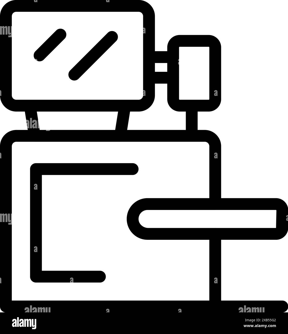 Line icon style illustration of a bread toasting machine with a lever ...