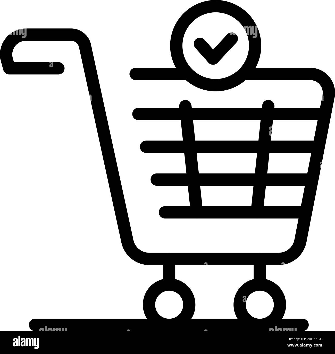 Simple icon of a shopping cart with a check mark, representing a ...