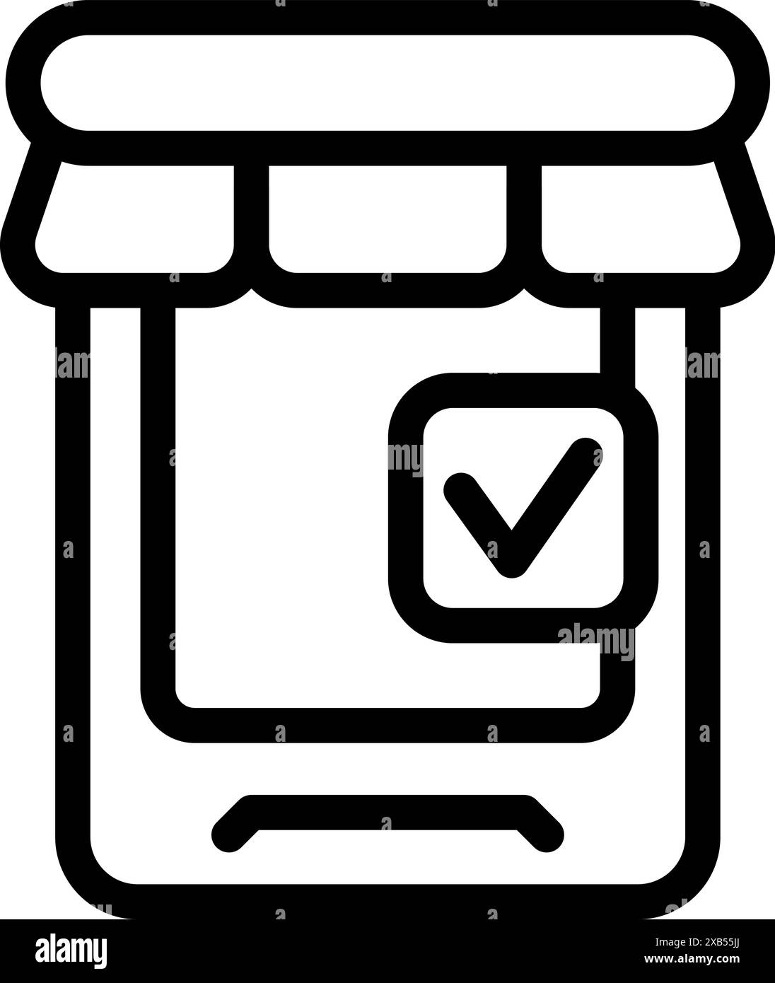 Simple icon of an online shop on a mobile phone with a check mark ...
