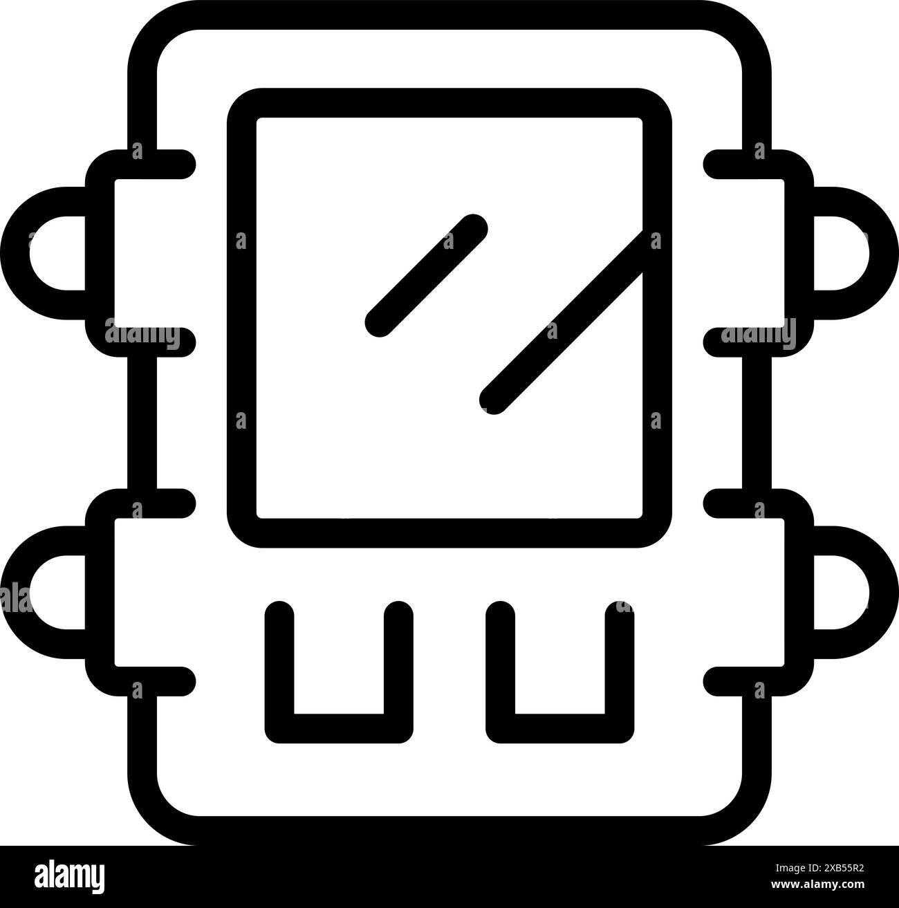 Electrical engineer holding tablet showing electric control panel ...