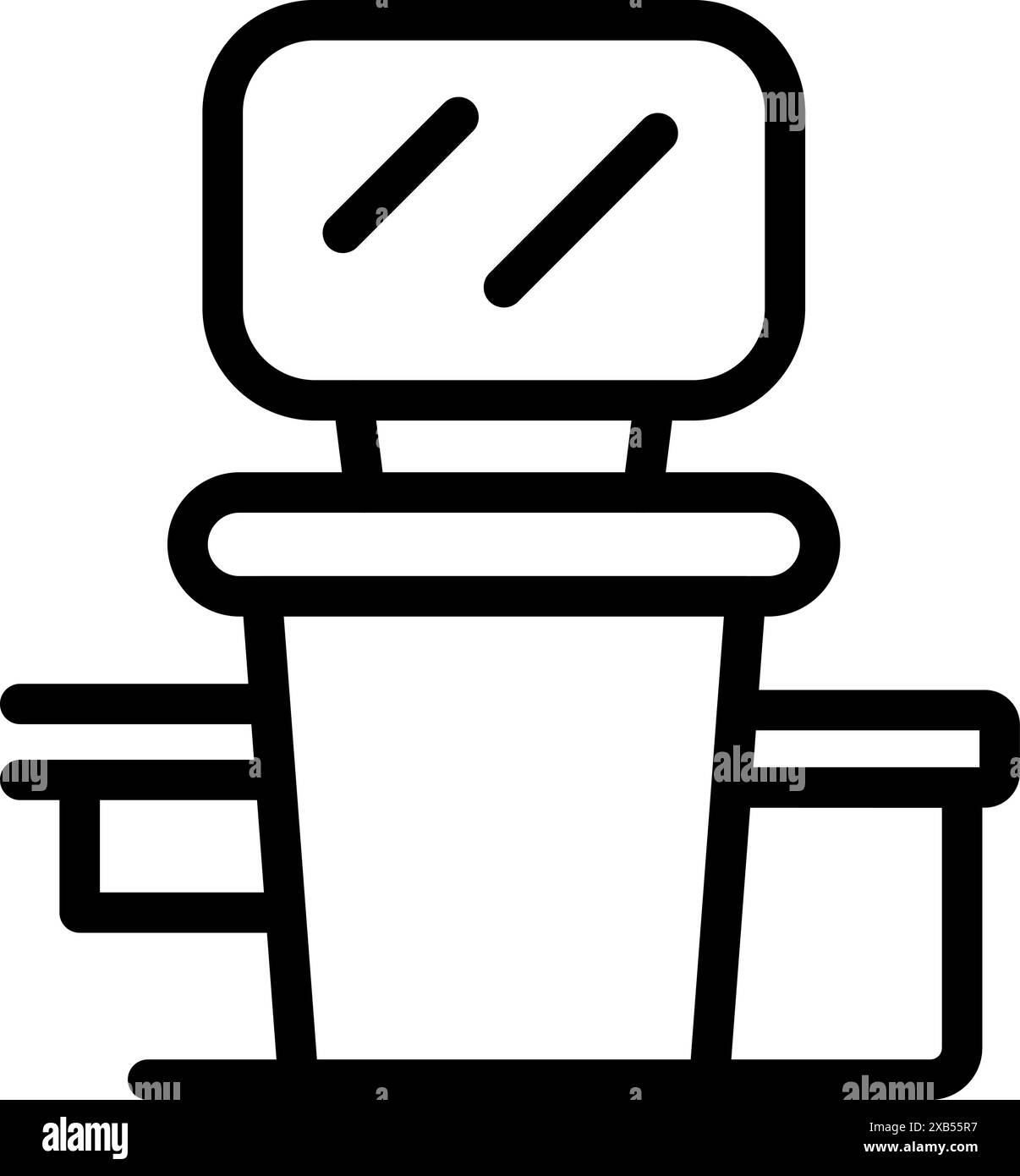Airport check in counter with luggage scale and monitor showing flight ...