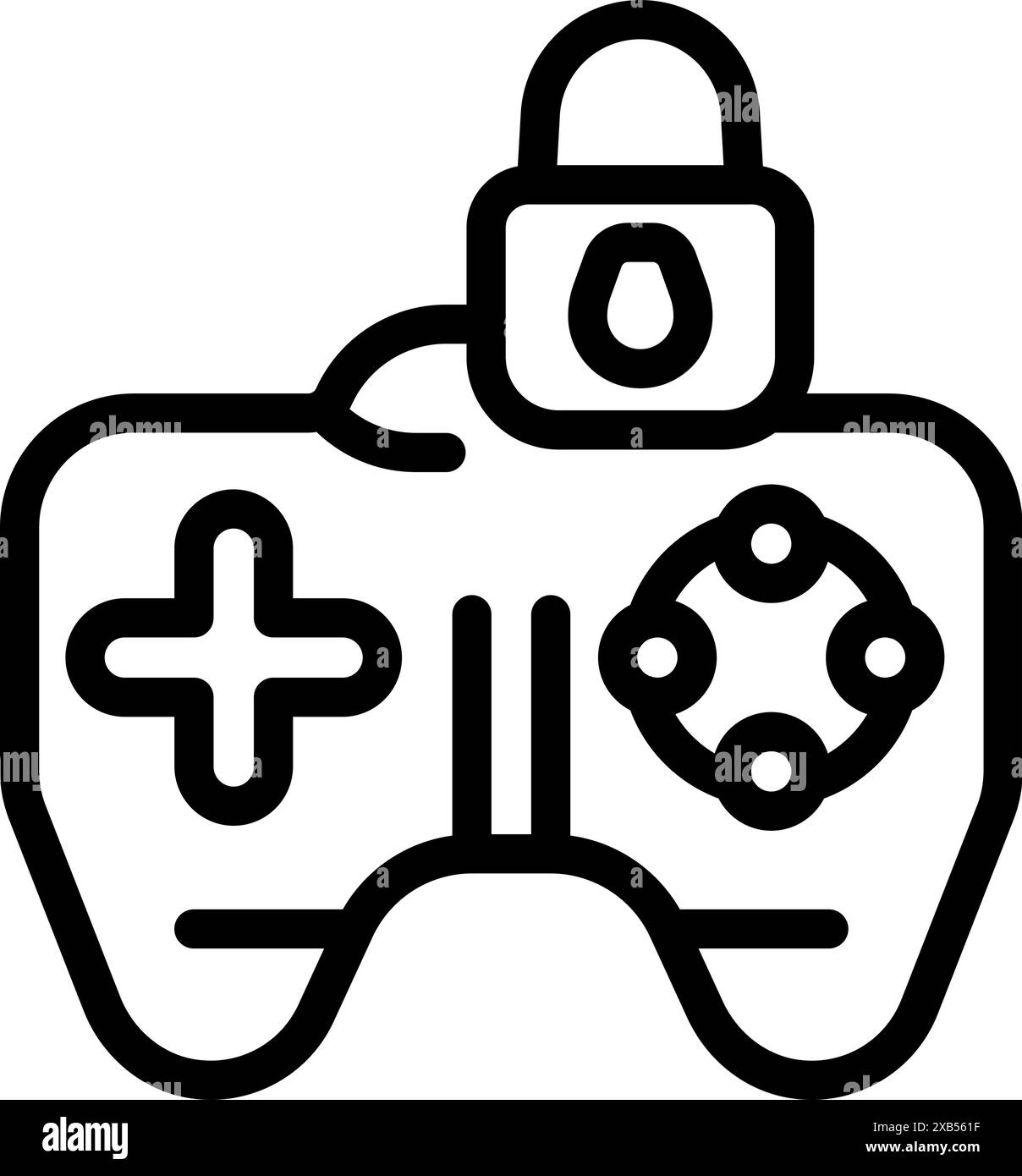 Line art illustration of a gamepad with a padlock attached to it ...
