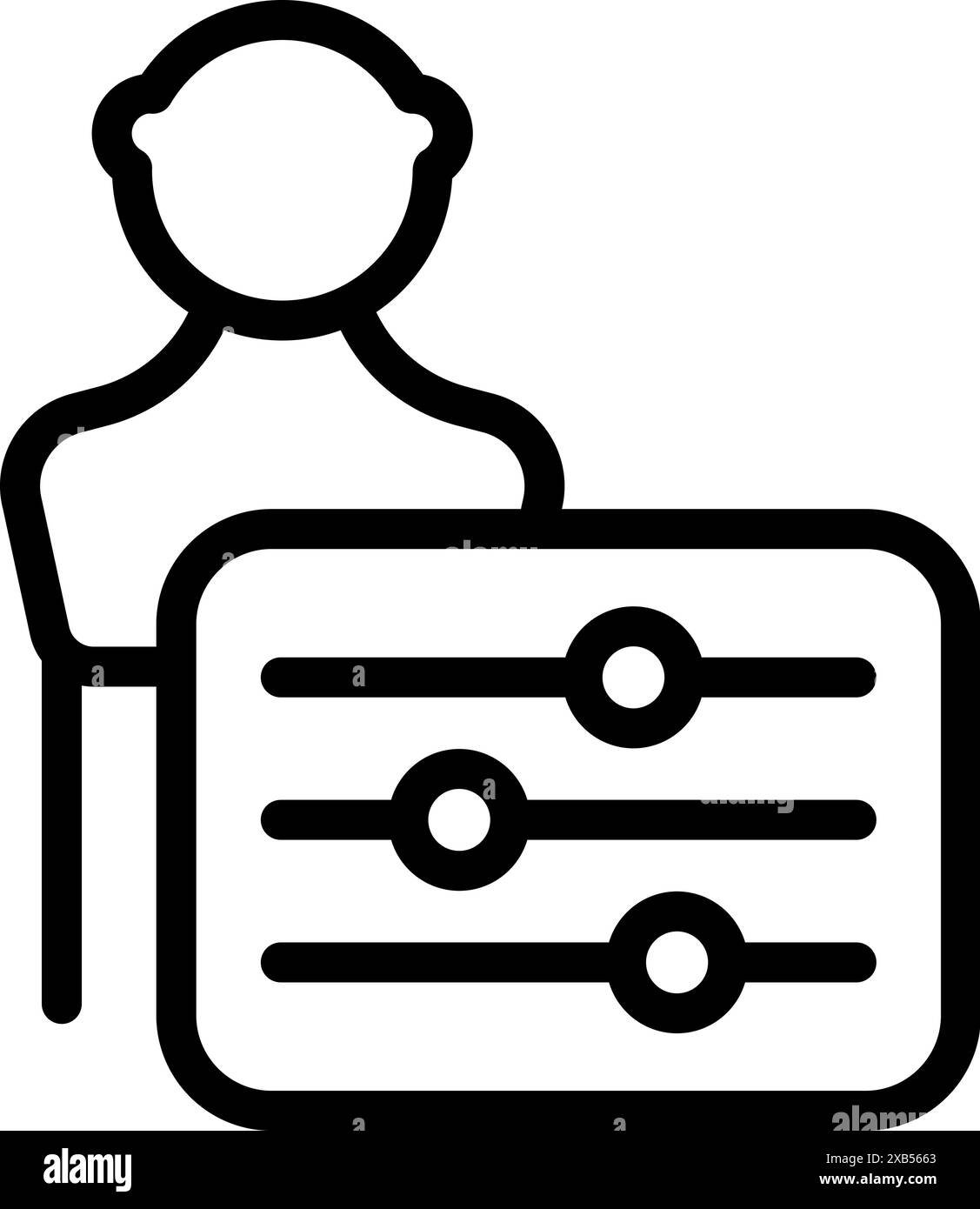 Line icon of an operator adjusting settings on a control panel with ...