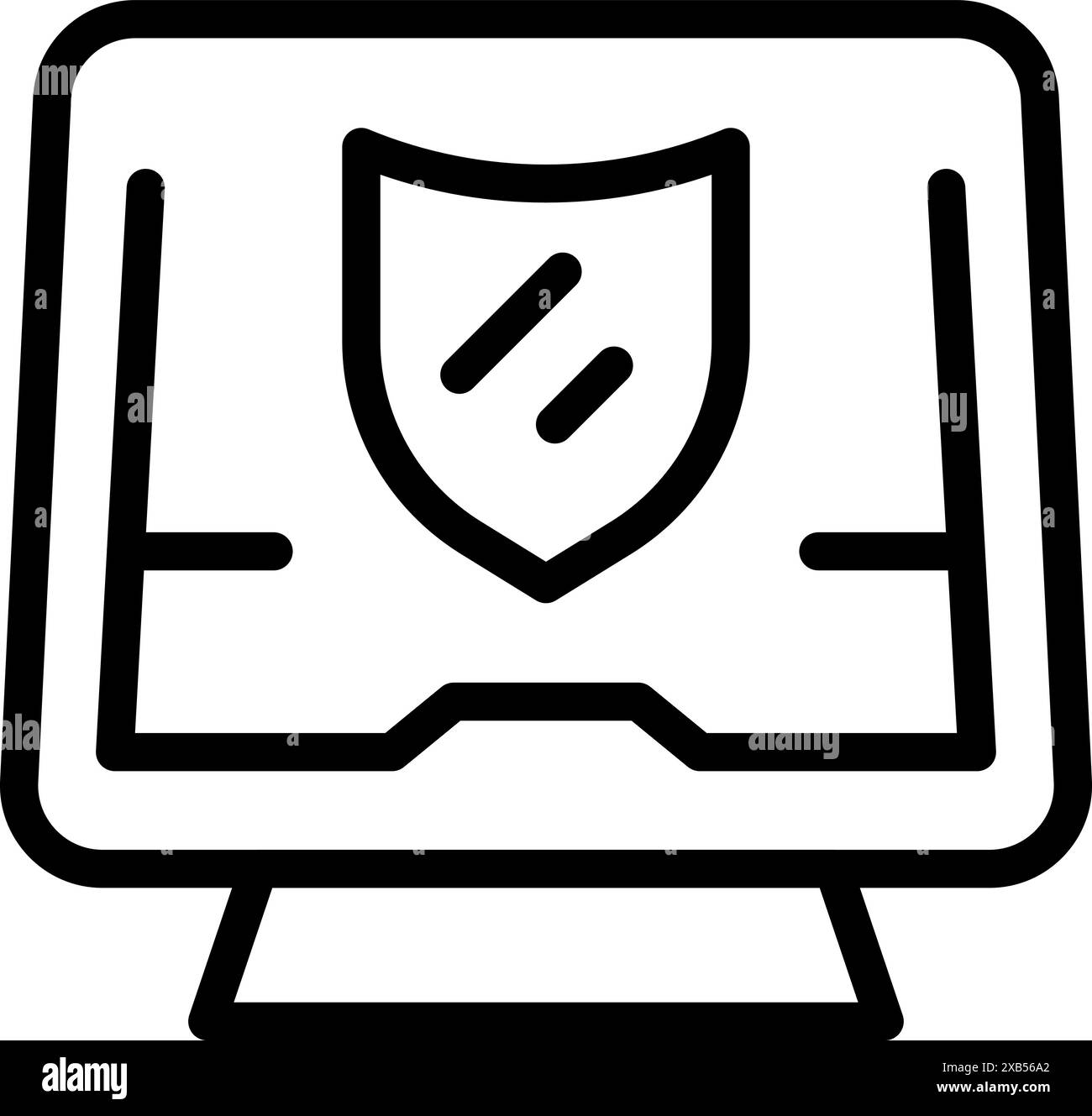Desktop computer displaying a shield, symbolizing online security and ...
