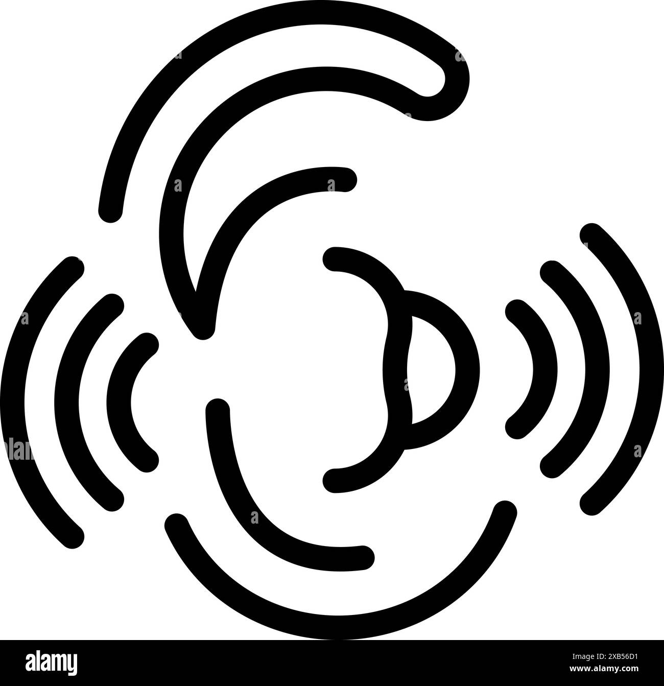 Black and white icon of a sound wave detection system with waves ...