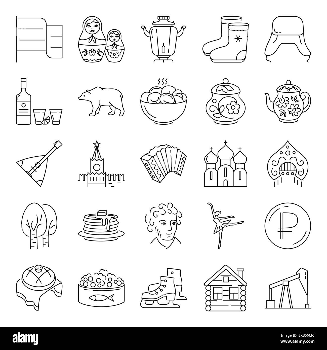 Russian national symbols icon set in line style. Vector illustration ...