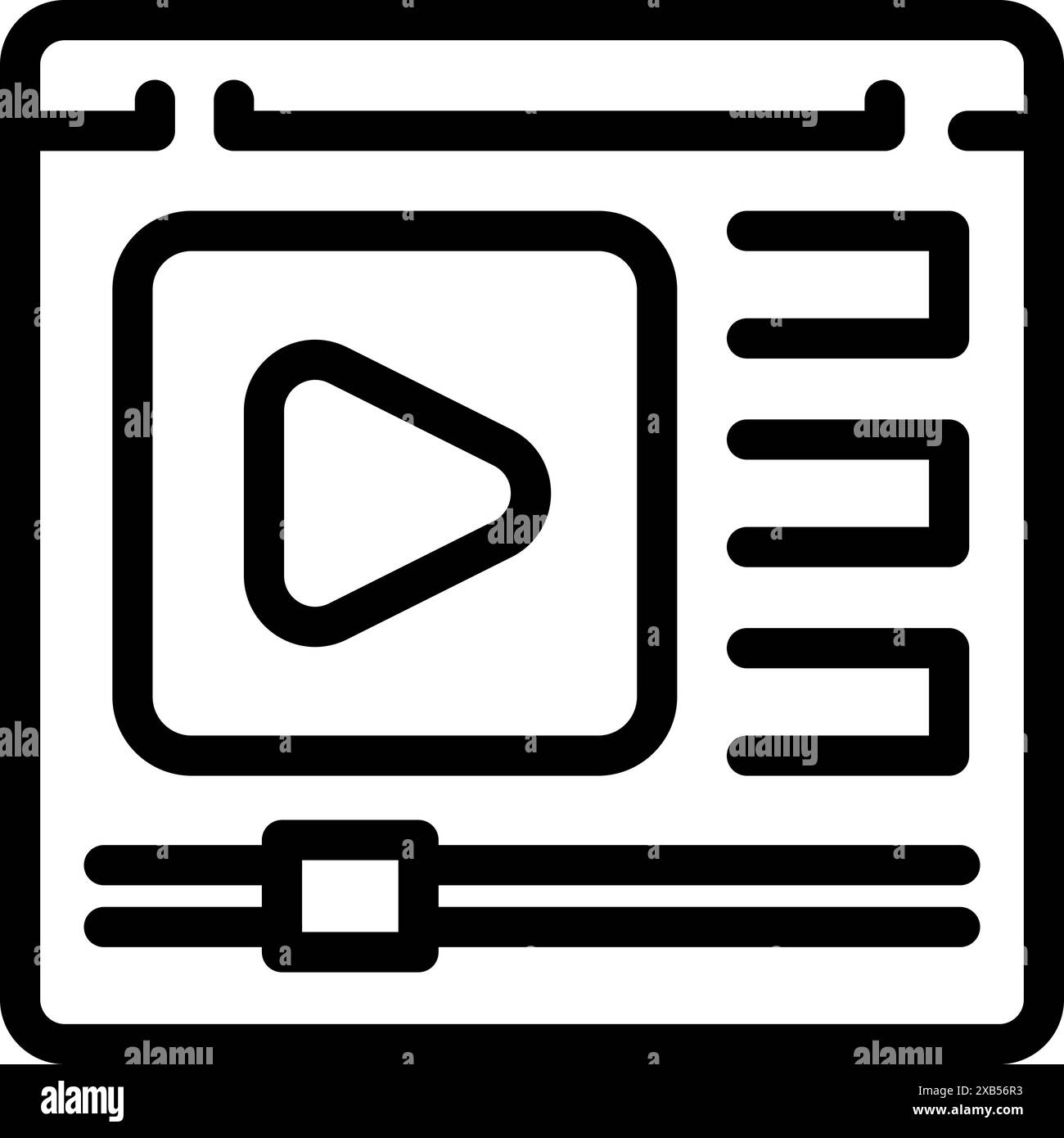 Simple line icon of a video player interface showing a playback button and a progress bar for ...