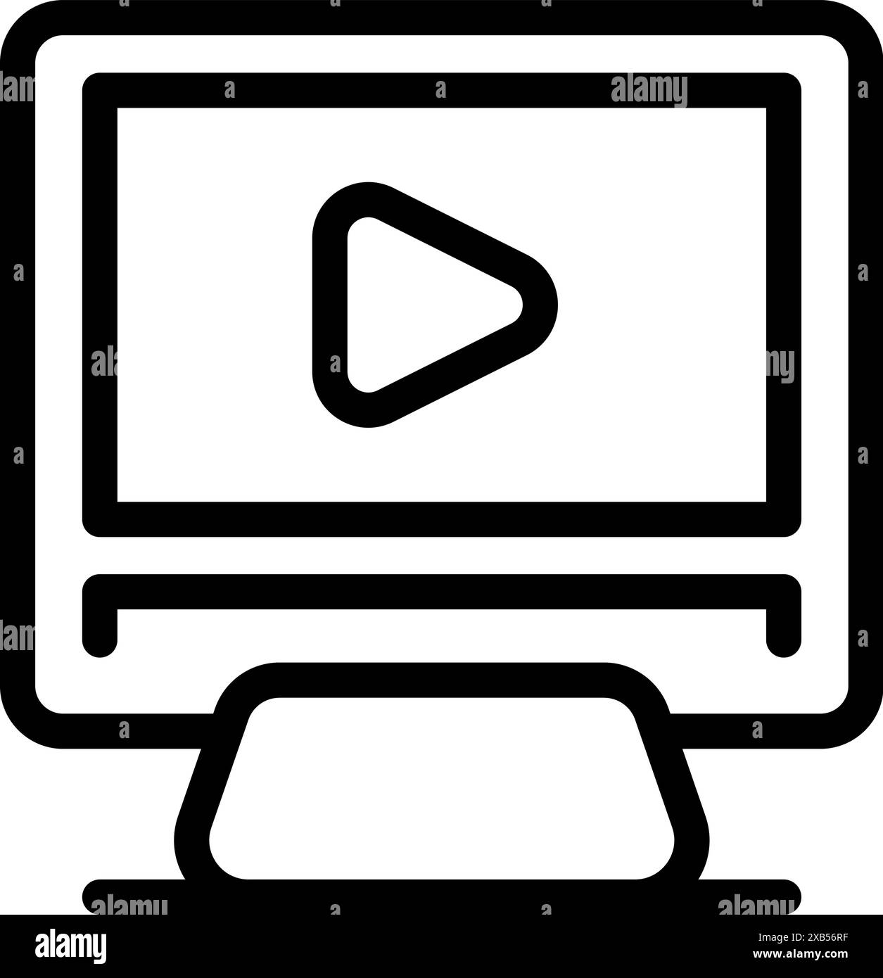 Desktop computer displaying a video player interface, representing online streaming, video ...