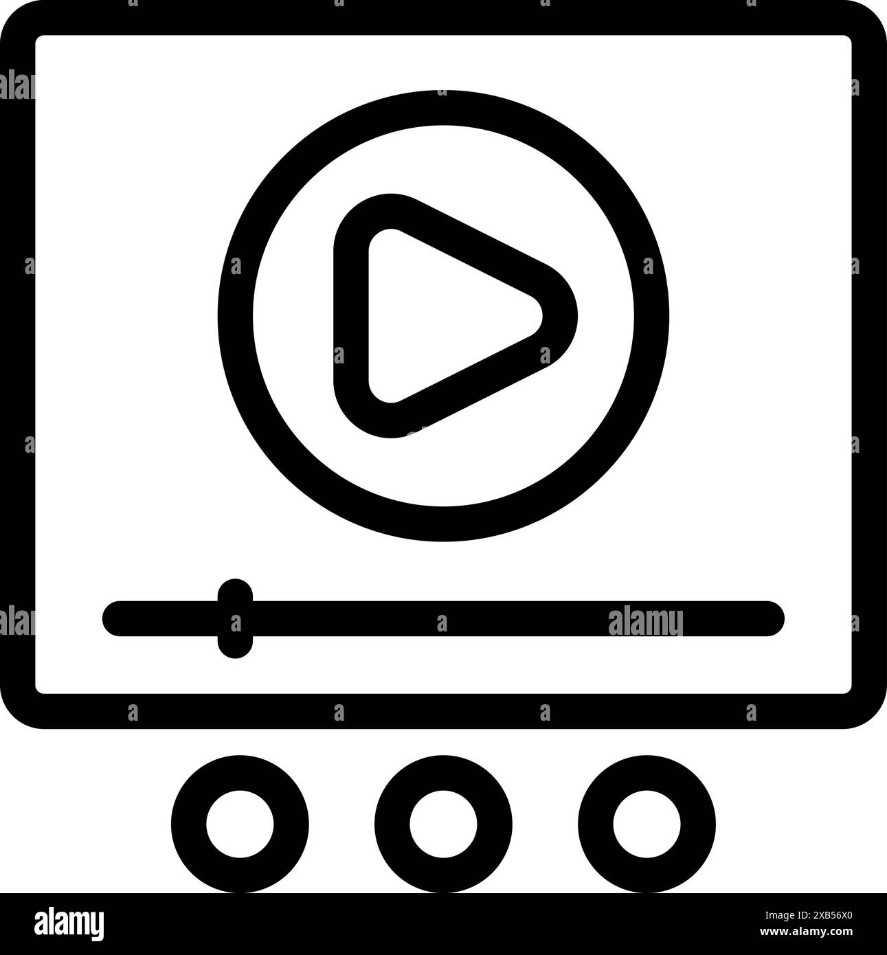 Simple black and white icon of a video player interface showing loading ...