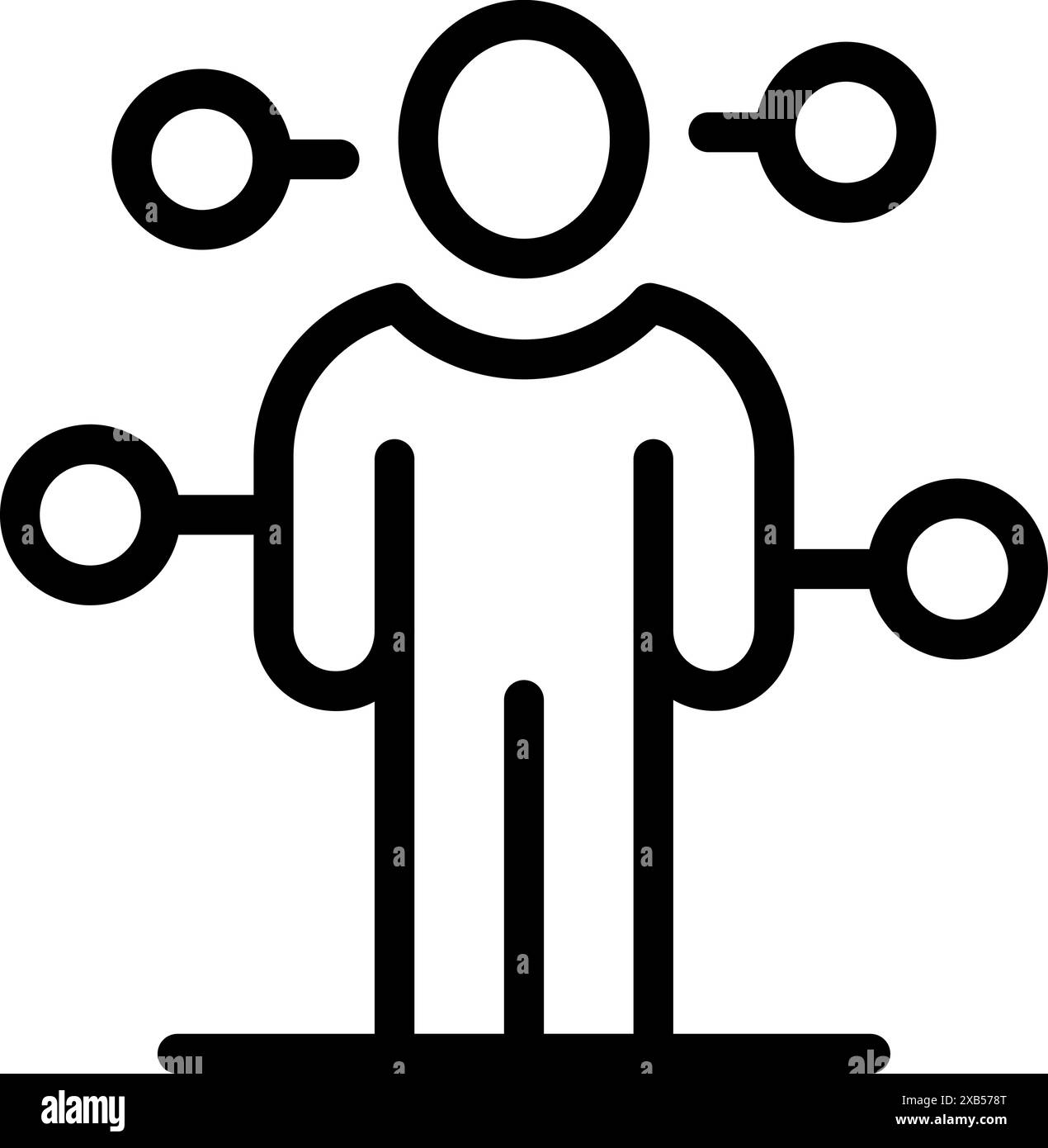 Line drawing of a businessman managing different points of a network ...