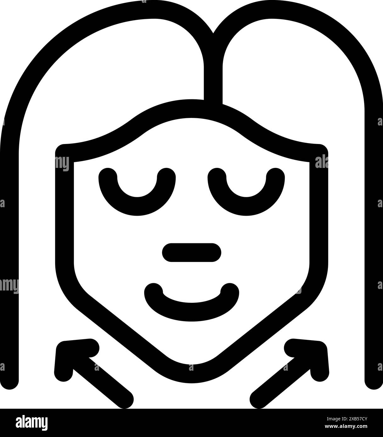 Line icon of a female face with arrows pointing upwards, symbolizing a ...