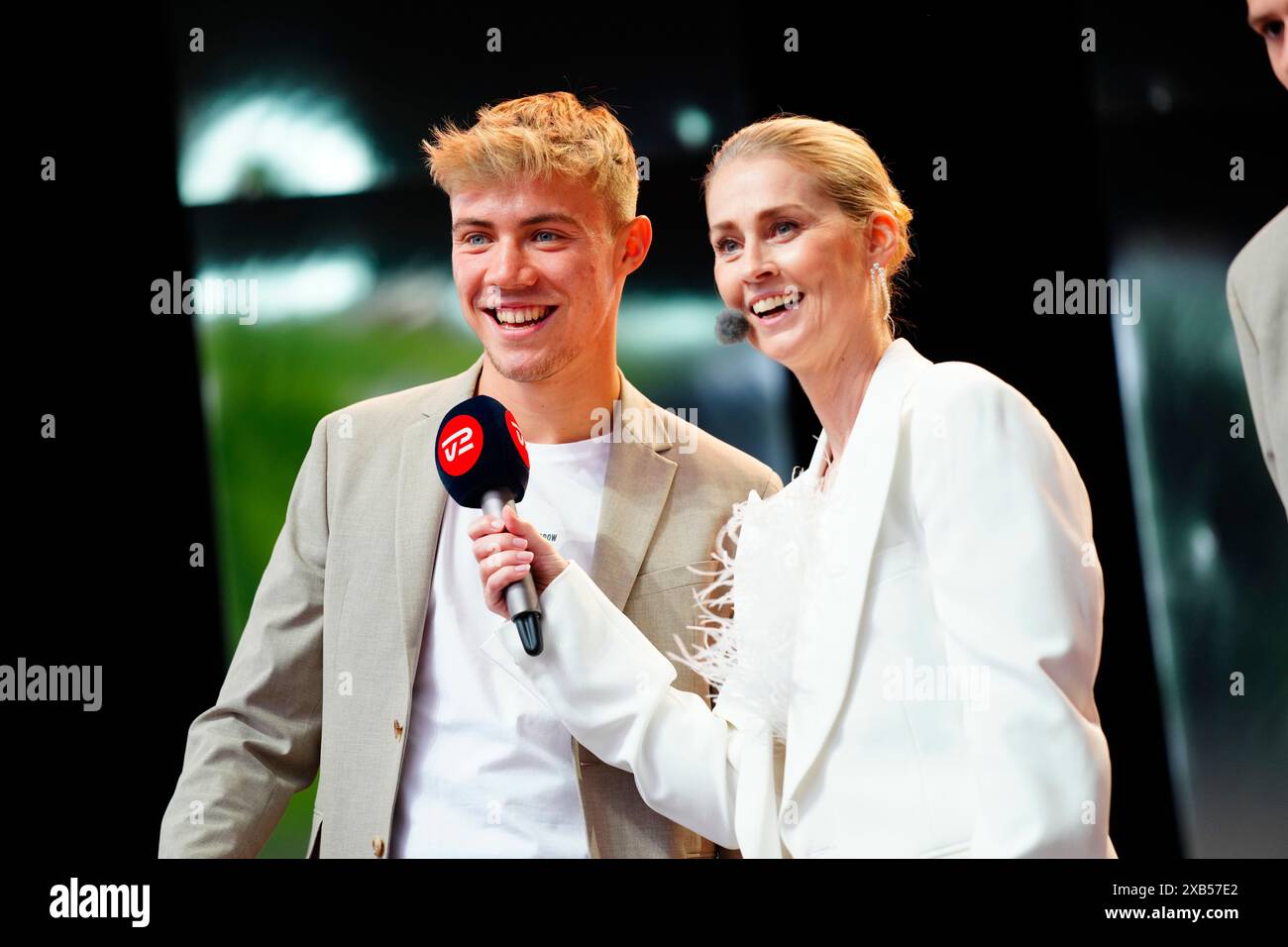 Copenhagen, Denmark. 10th June, 2024. Danish player Rasmus Hoejlund is ...