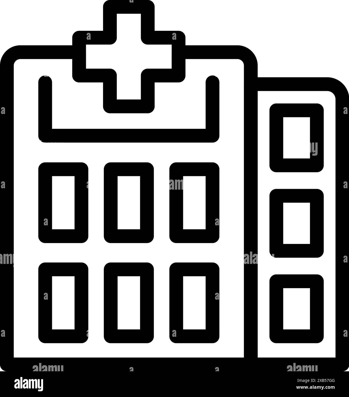 Line art icon of a hospital building with a cross, representing ...
