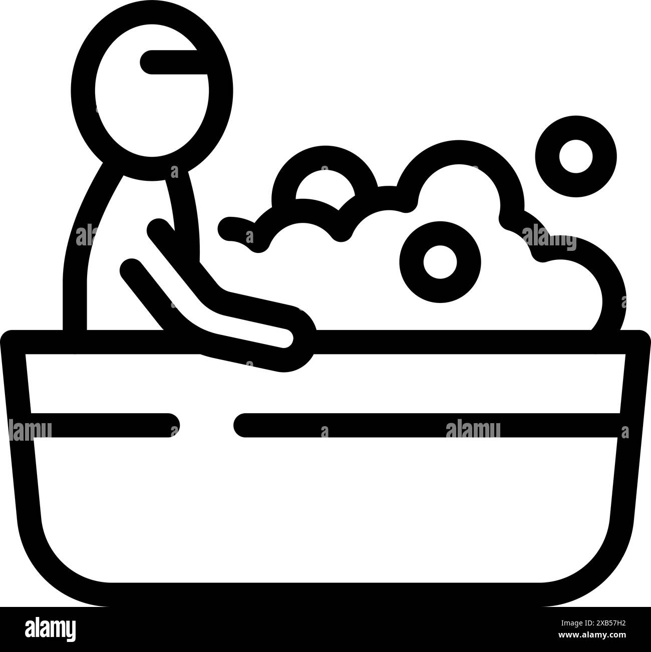 Line drawing of a person relaxing in a bathtub full of bubbles taking a ...