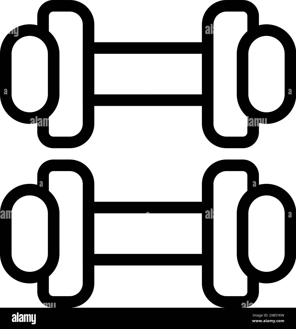 Simple black and white icon of two dumbbells, often used to represent weightlifting and exercise ...
