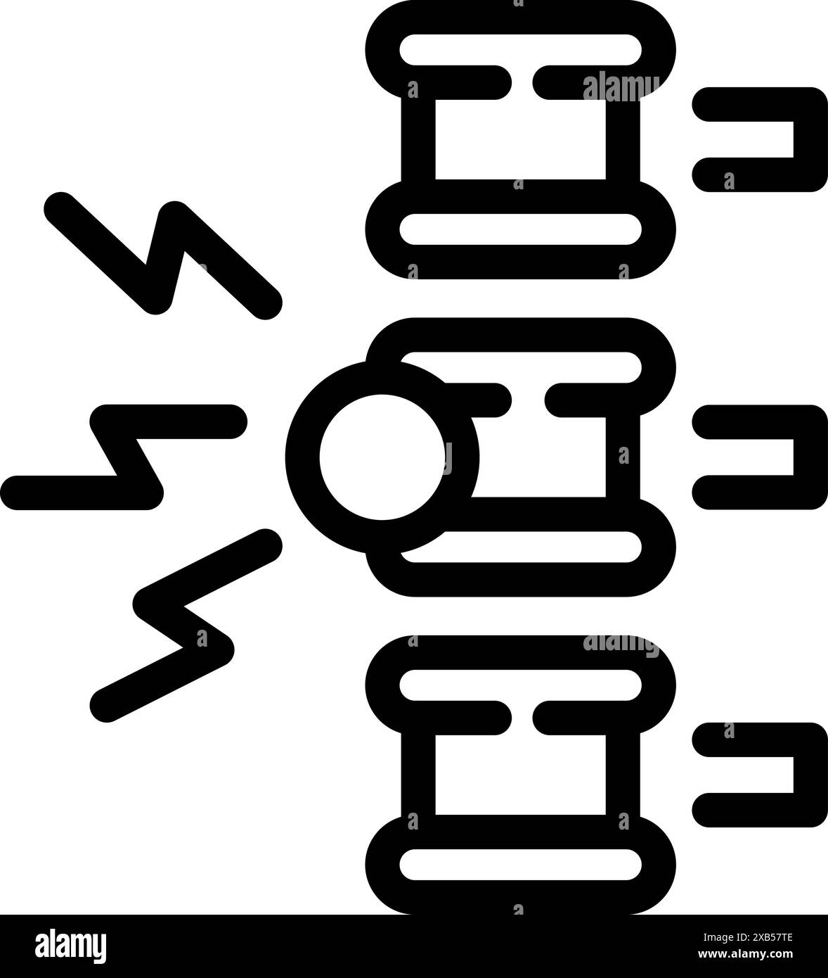 Icon of three vertebrae, with one highlighted and experiencing pain ...