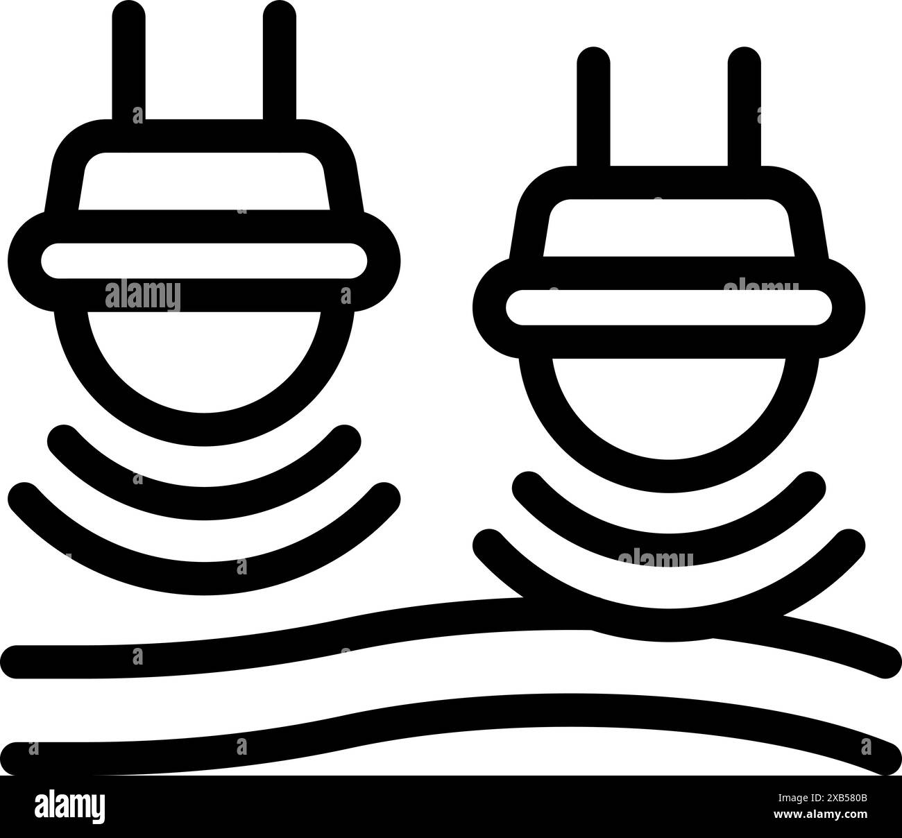 Line icon of two sensors scanning the surface with radio waves Stock ...