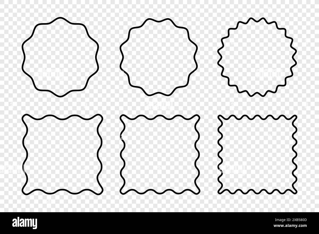 Wave frame icon set. Wavy edge rectangle line frame Stock Vector Image ...