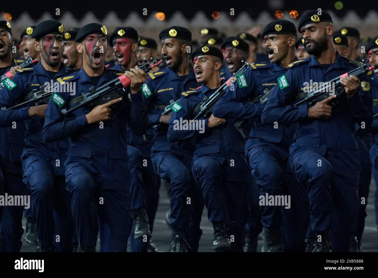 Members of the Saudi forces for Hajj and Umrah perform during a ...