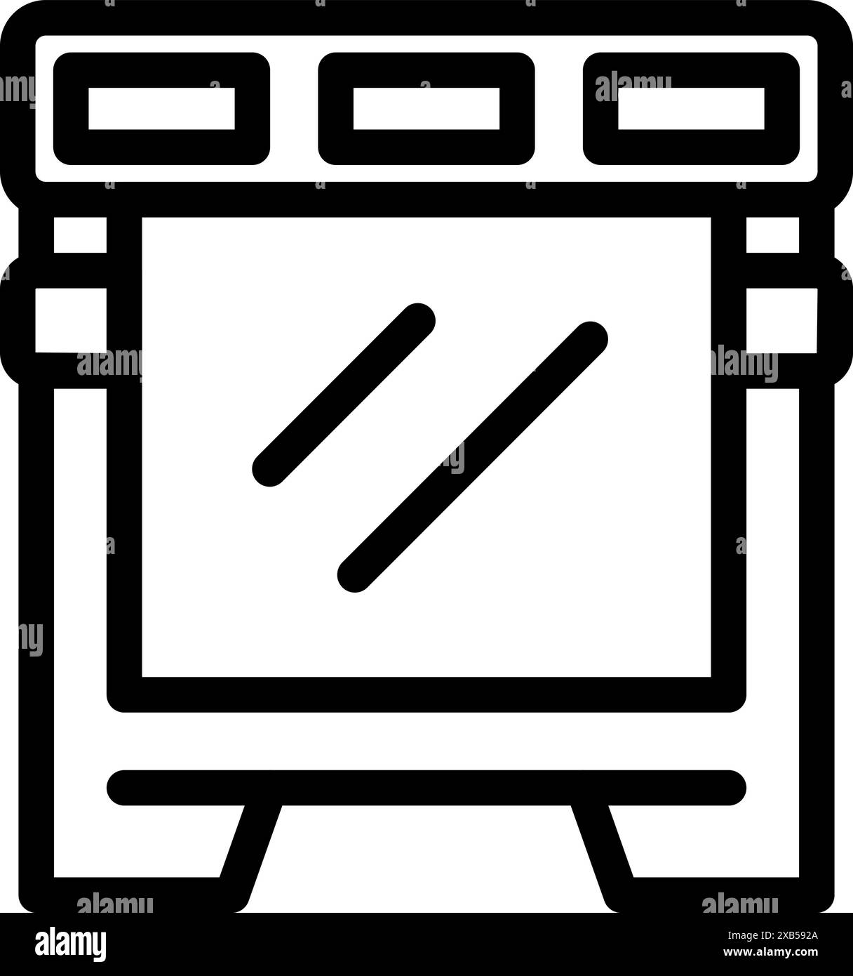 Simple black outline icon of a professional oven with a glass door ...