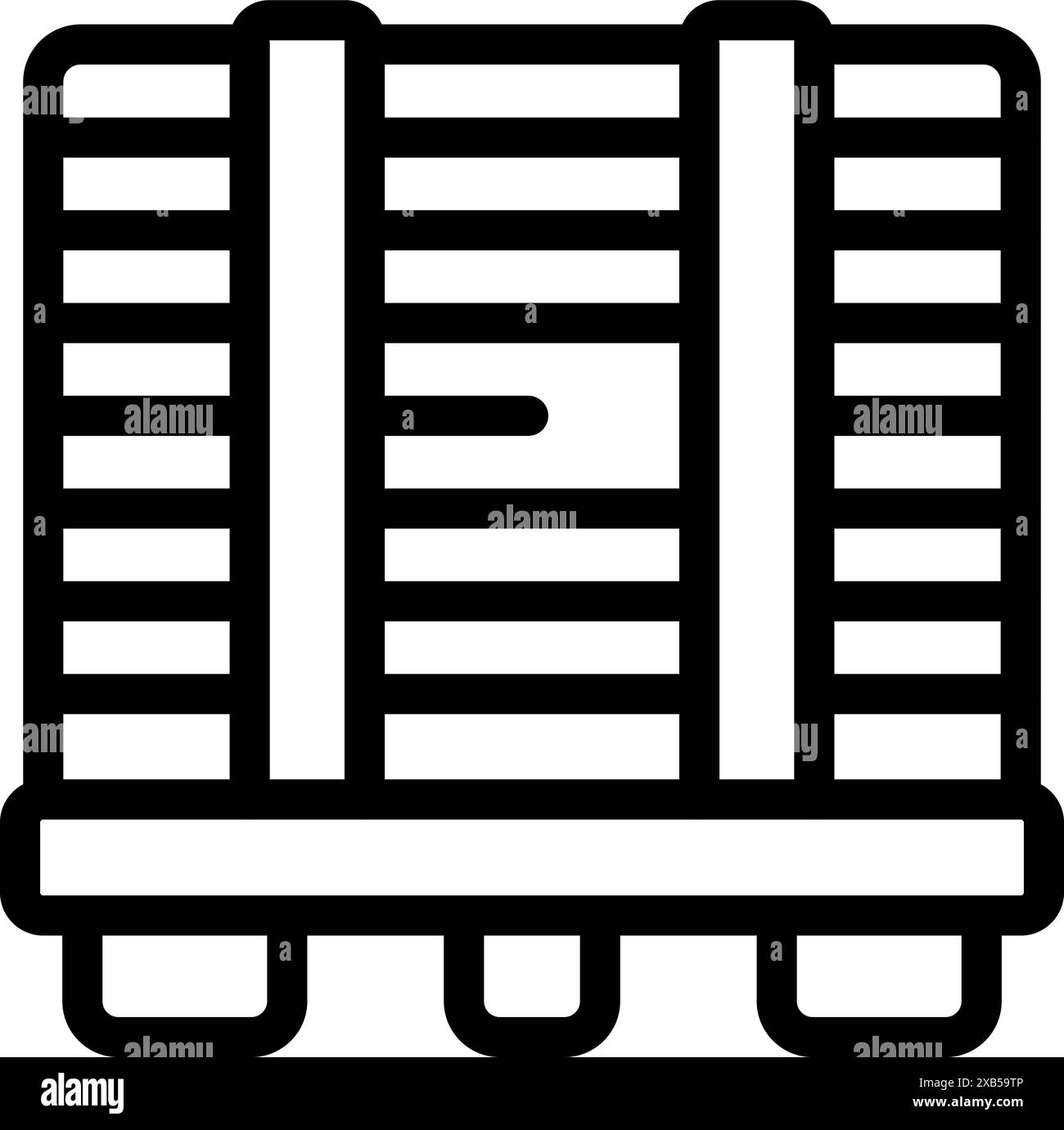 Simple black and white icon of wooden pallets holding stacked lumber ...