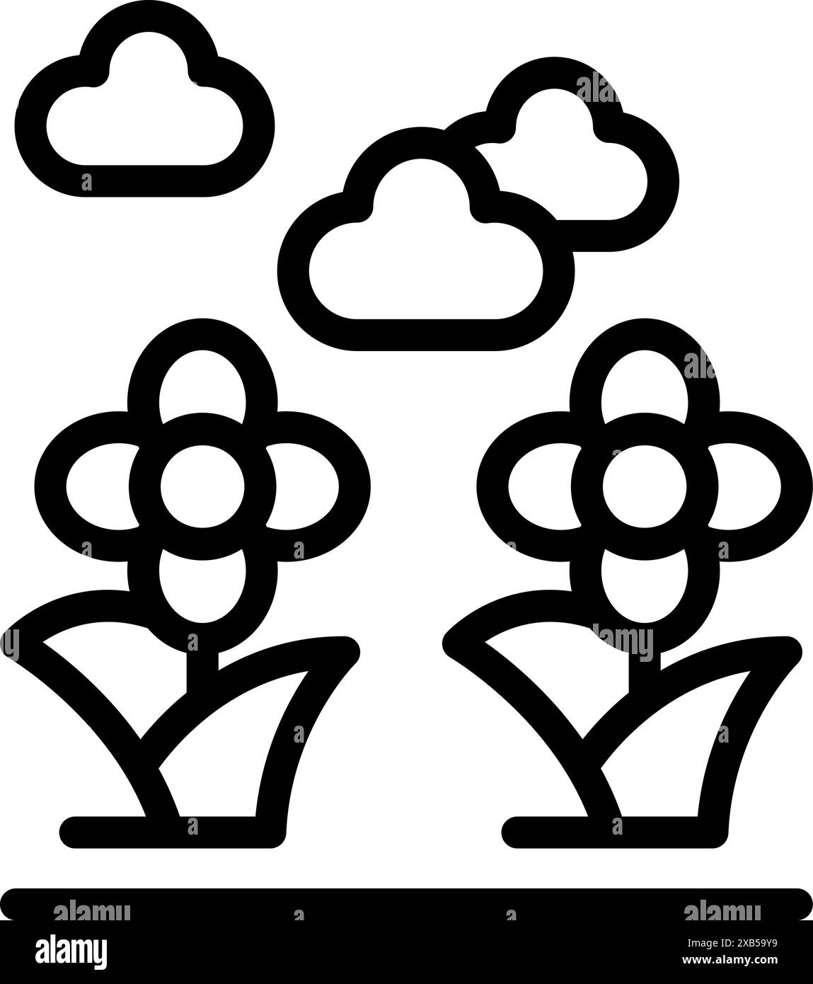 Simple and minimalist line art illustration of two flowers blooming in ...