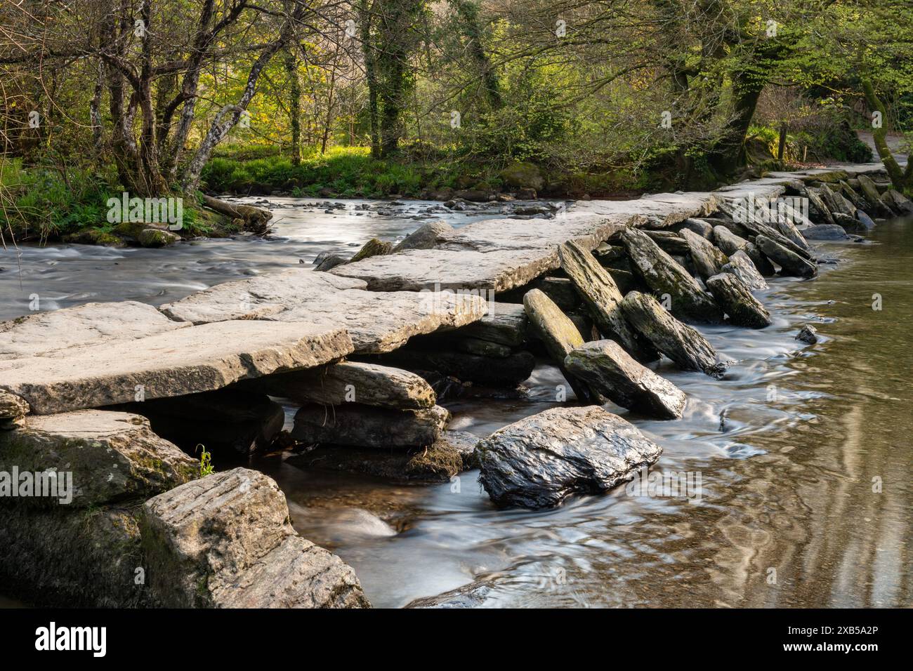 Photograph of the clapper bridge at Tarr steps in Exmoor National Park ...
