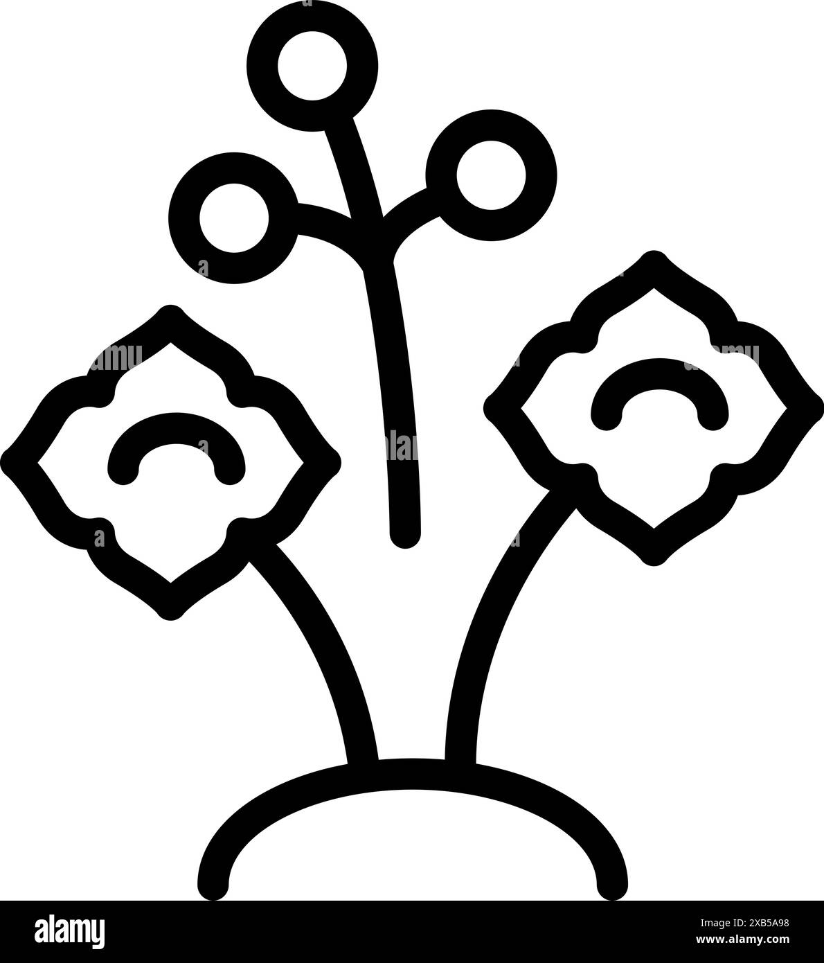 Minimalist line art icon of a stylized cotton plant with bolls and ...