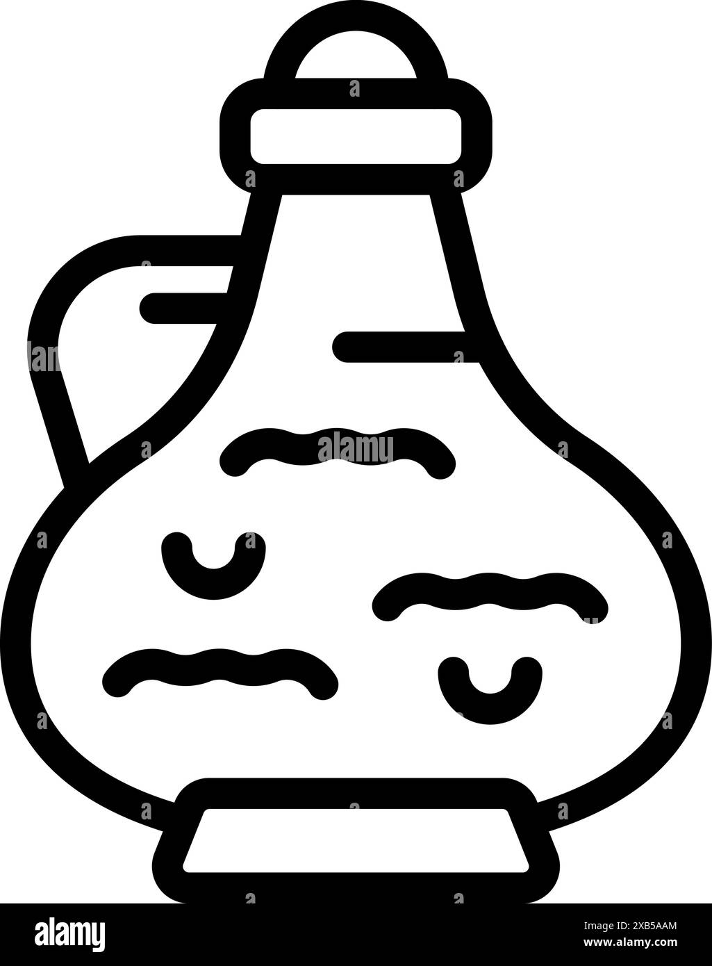 Simple icon of a large jug filled with a liquid and with a cork lid, isolated on a white ...