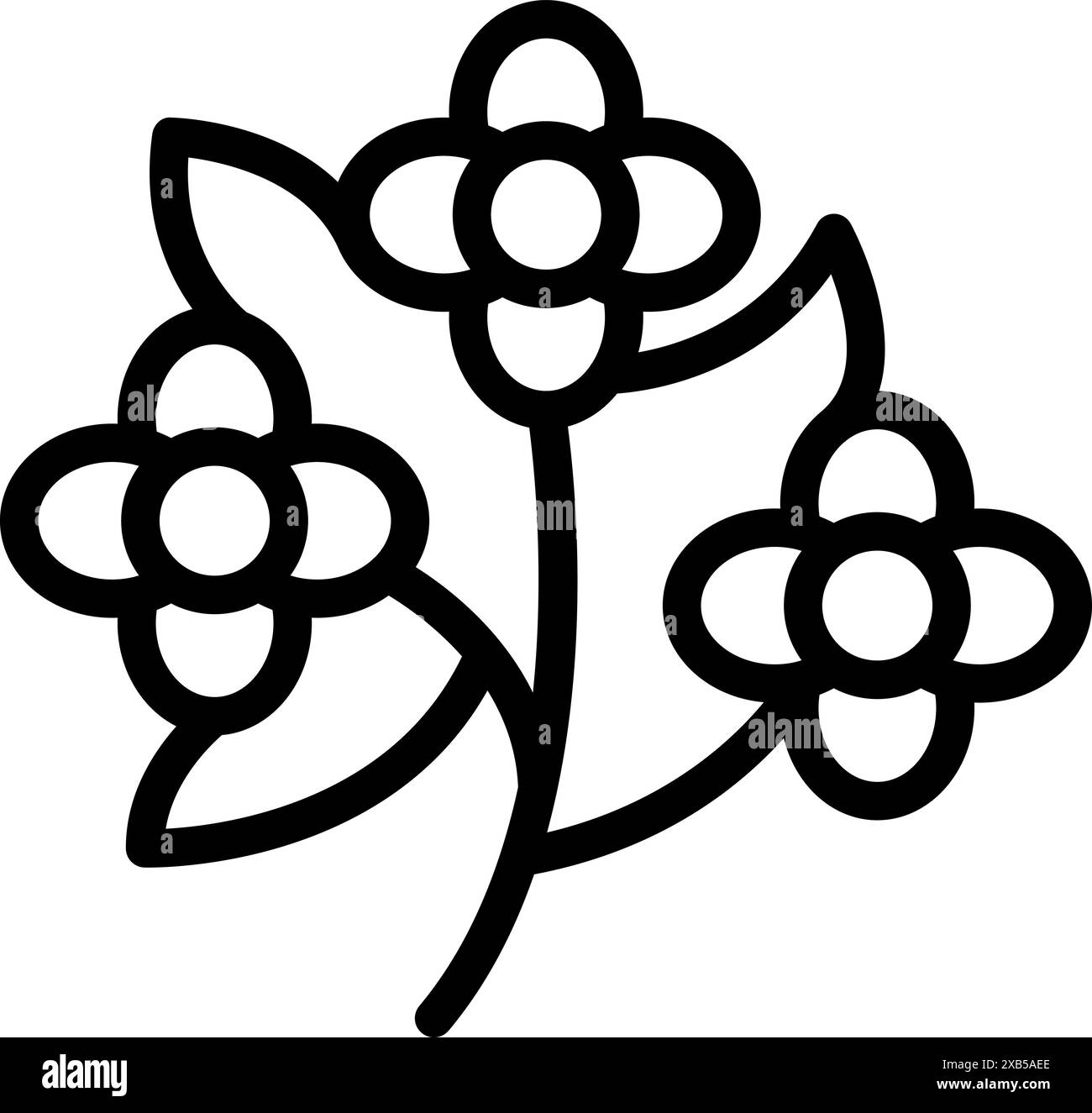 Simple black and white icon of three flowers growing on a stem with ...
