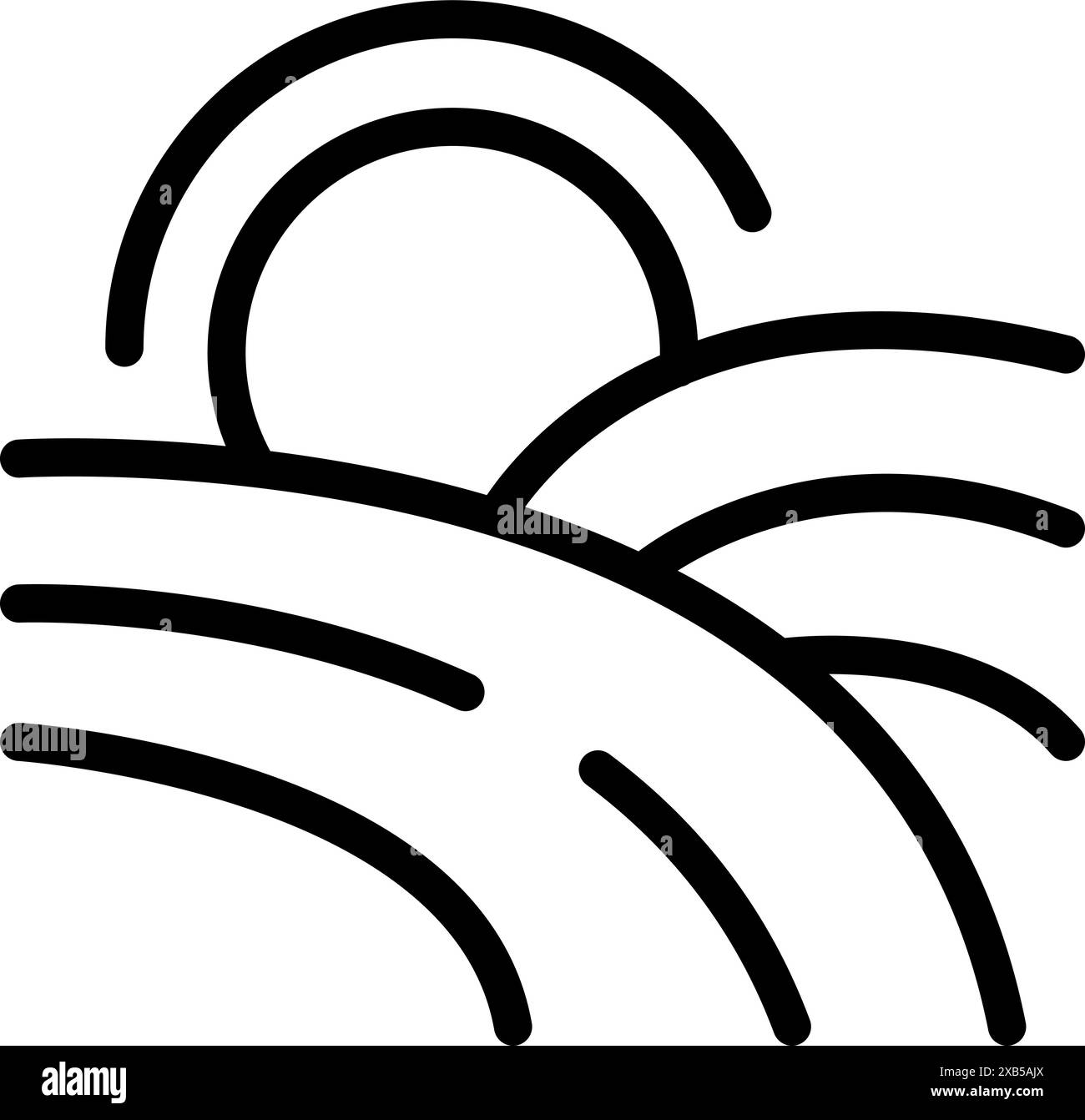 Simple black and white line art illustration of the sun rising over ...