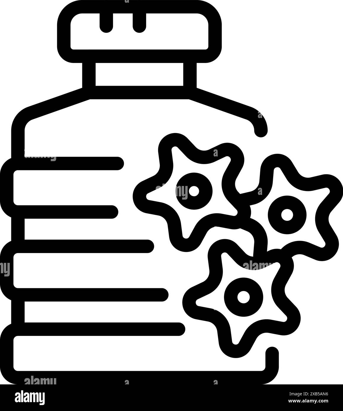 Simple black and white line art icon of a water bottle with rotating ...