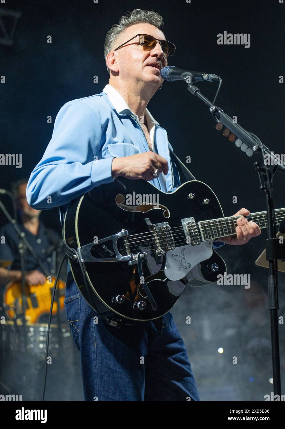 Sheffield musician Richard Hawley and his band performing at the Neuadd ...