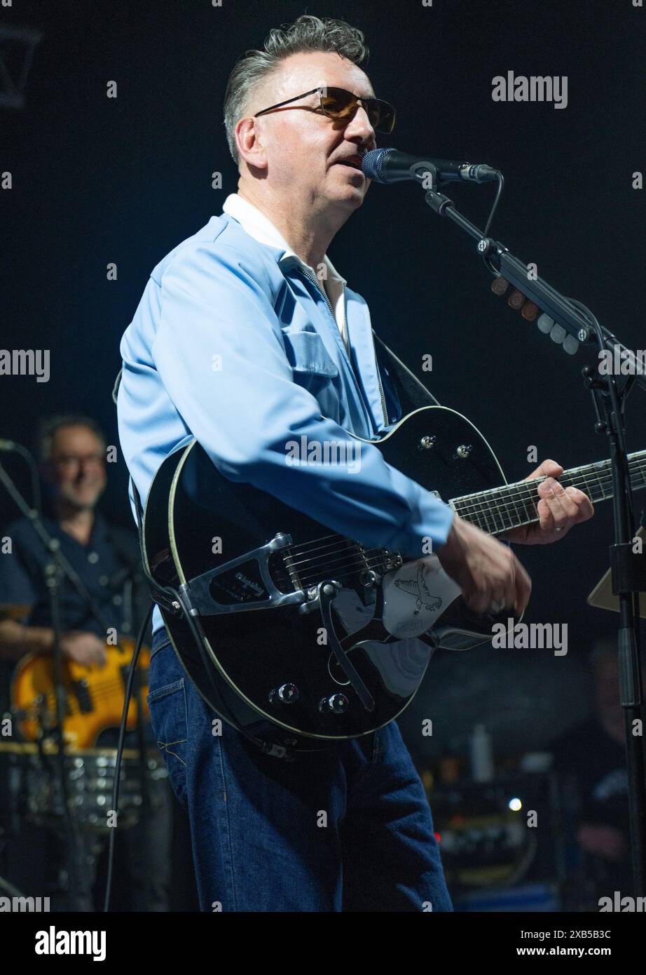 Sheffield musician Richard Hawley and his band performing at the Neuadd ...