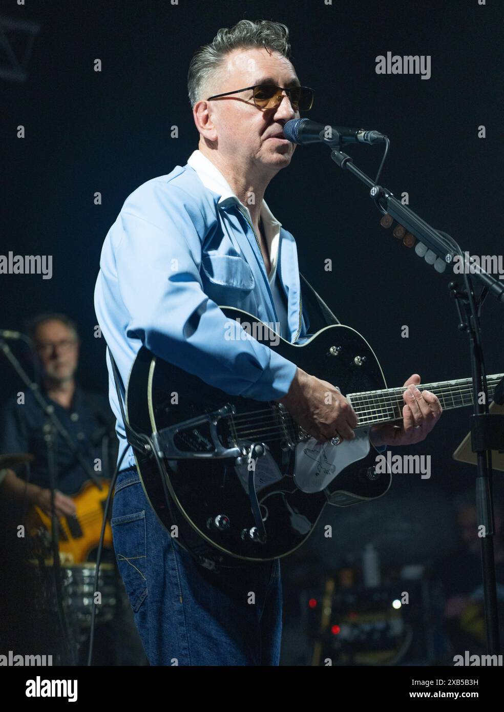 Sheffield musician Richard Hawley and his band performing at the Neuadd ...