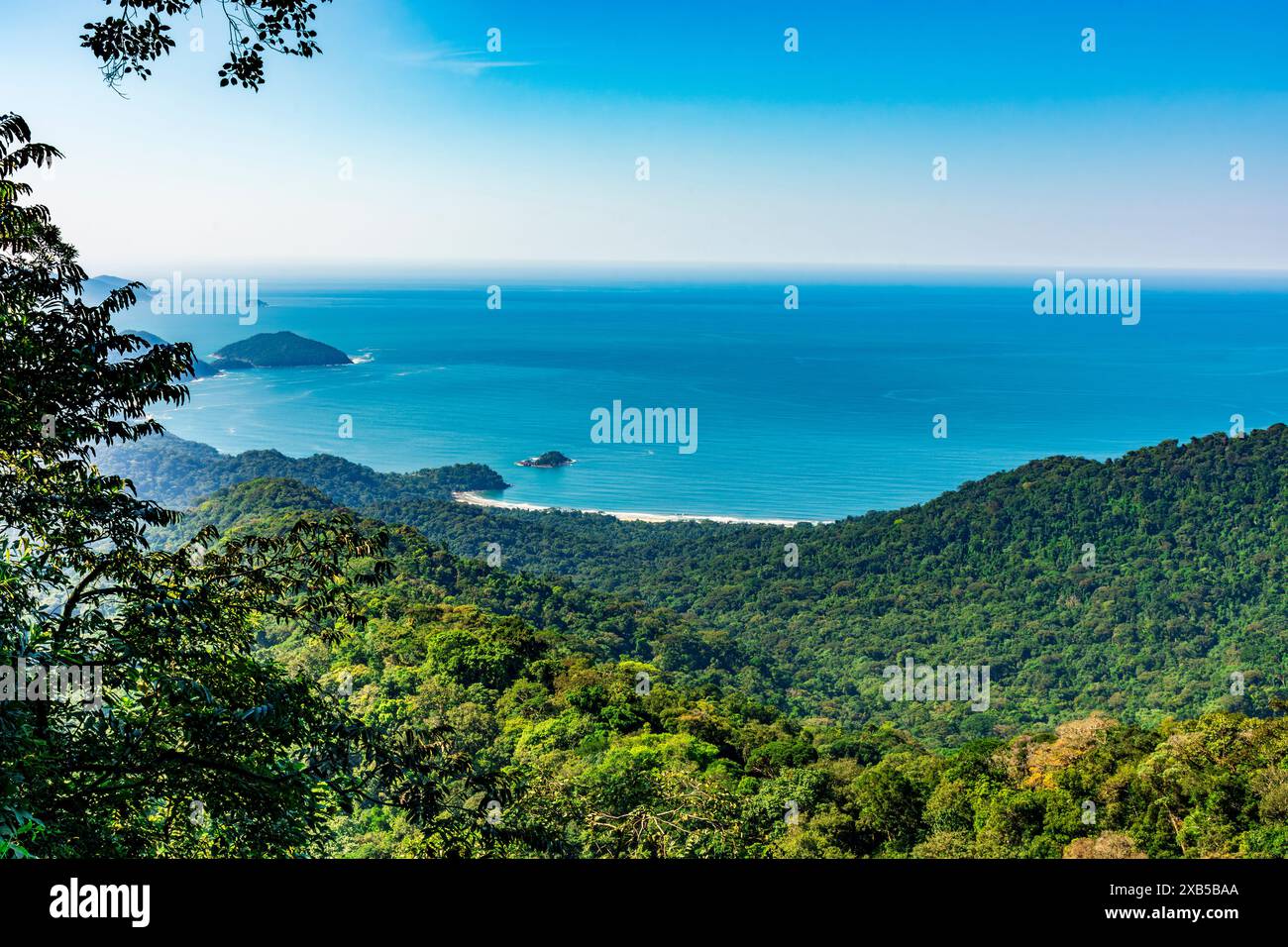 Castelhanos Beach seen from the middle of the forest on the island of ...