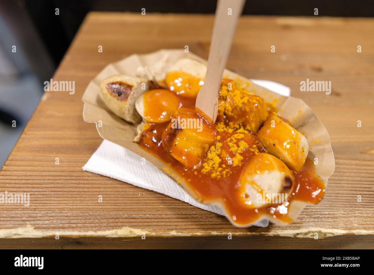 View of the world famous curry wurst, a fried pork sausage with curry ...