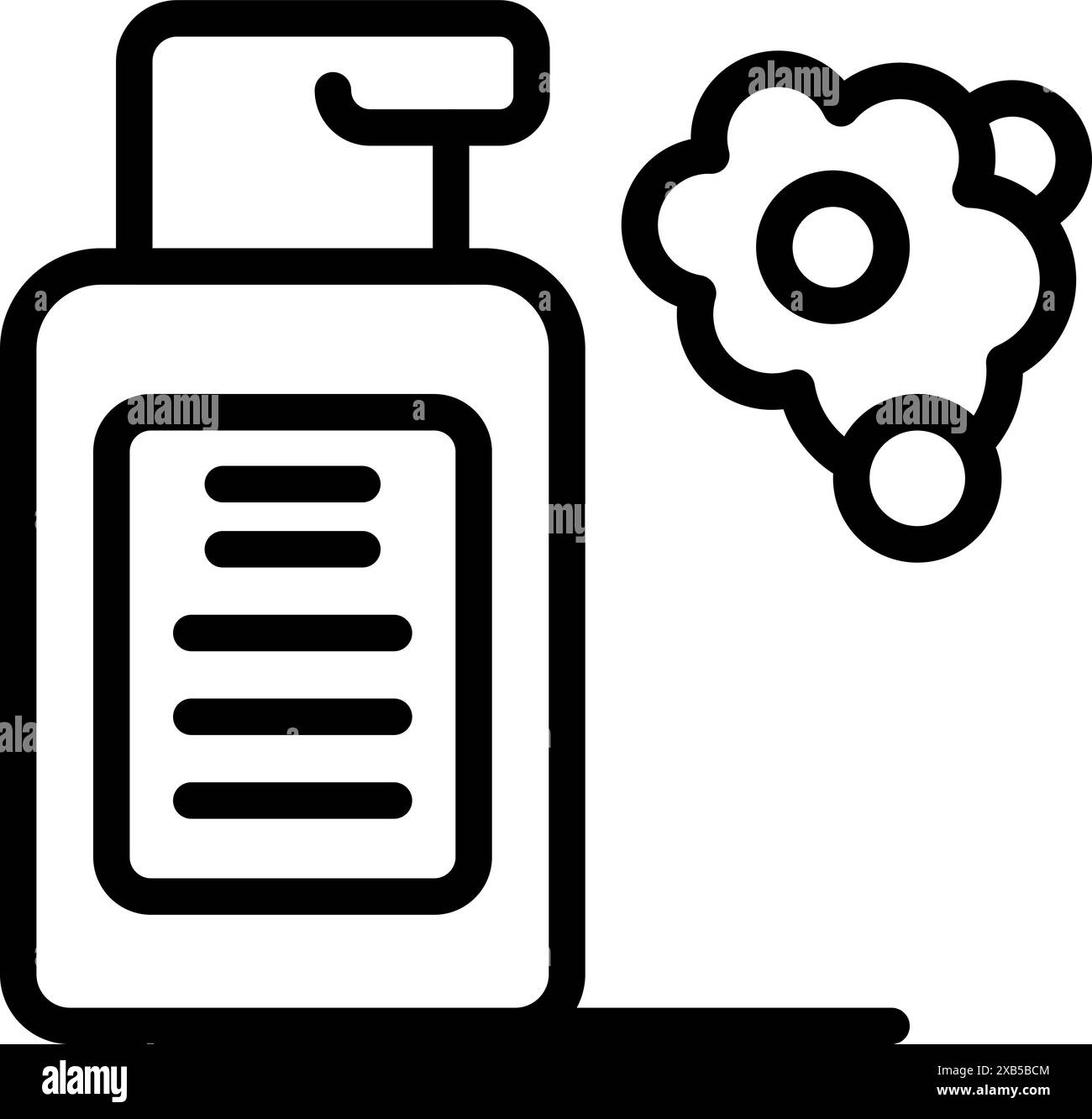 Line drawing of a plastic bottle dispenser releasing cleansing soap ...