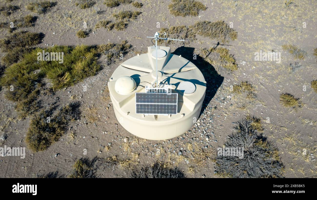 One of the detectors of the Pierre Auger observatory is seen close up ...