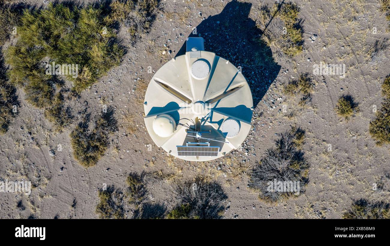 One of the detectors of the Pierre Auger observatory is seen close up ...