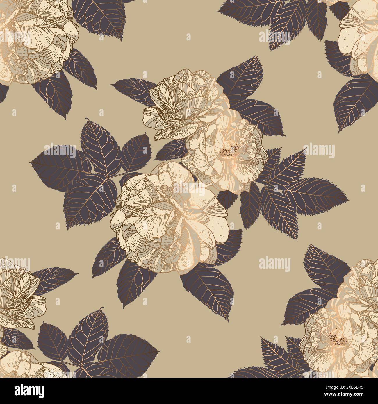 Seamless Luxury Half Drop Pattern of Champagne Khaki and Gold Outline ...