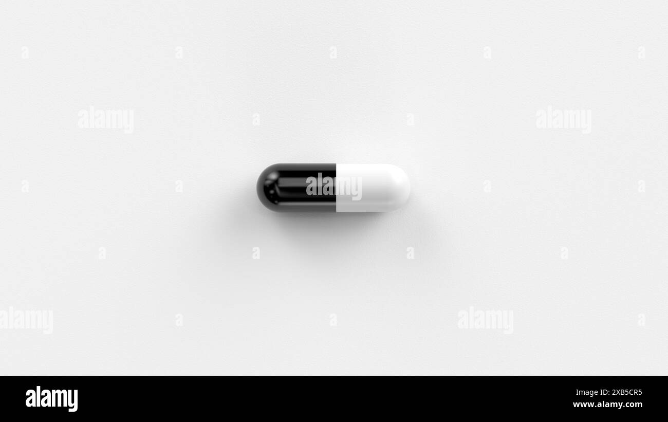 White black single pill isolated on a white background. Tablet, pill ...