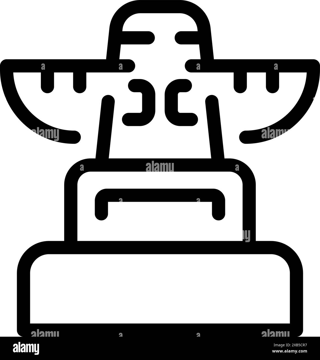 Ancient wooden totem pole standing on a pedestal representing native ...