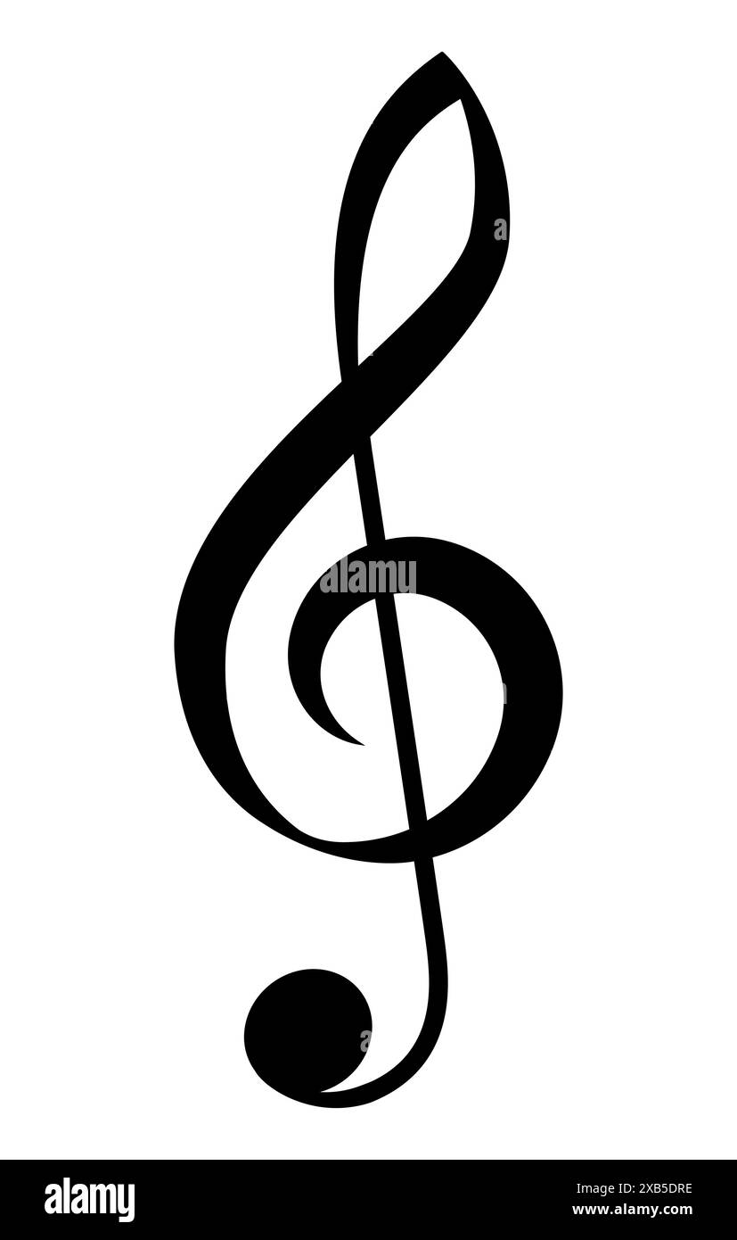 treble clef musical symbol G-clef, black and white illustration of ...